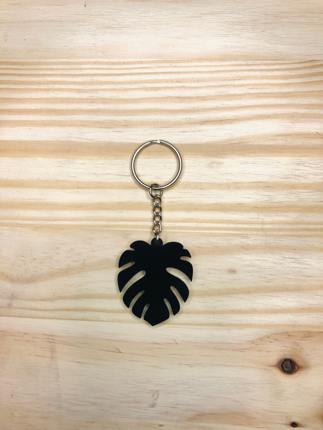 Monstera Leaf Key Ring Black Acrylic Laser Cut Keychain Black Monstera ...
