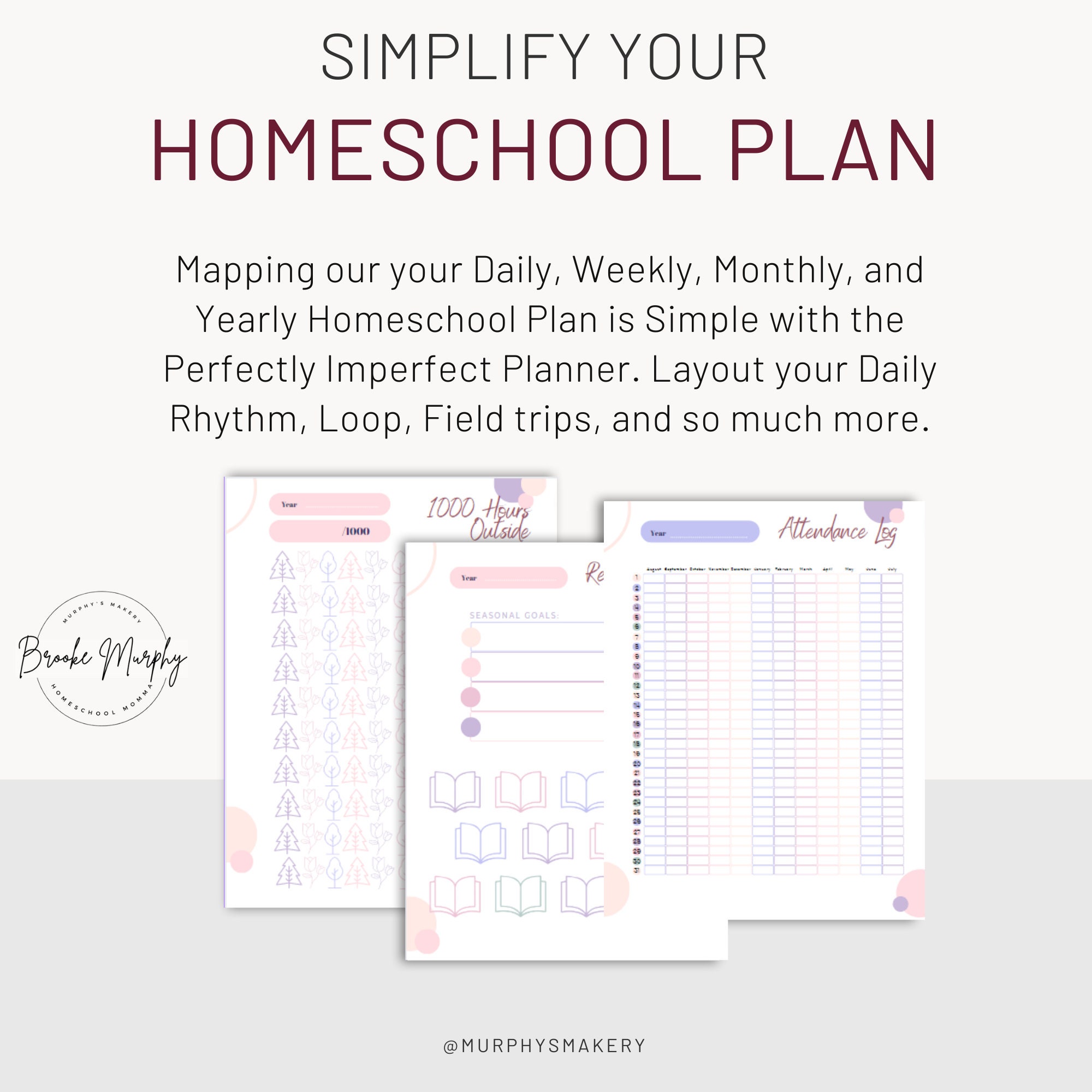 Homeschool Planner Organizer Attendance Grade Reading Outside Hours ...