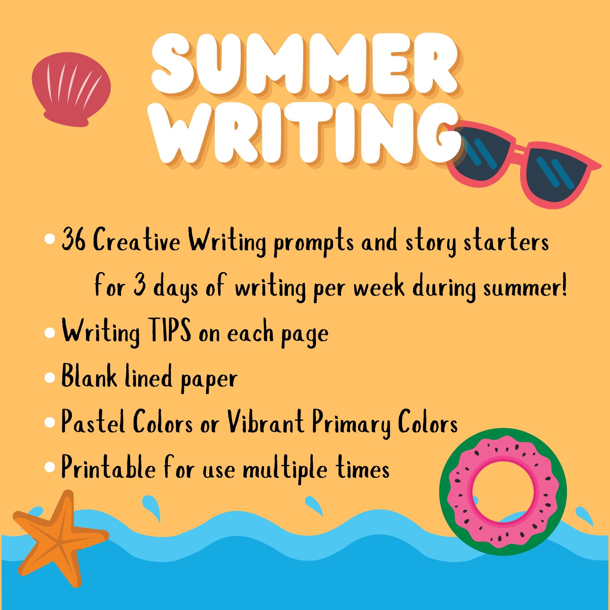 Summer Writing Digital Download - Pastel - Homeschool - Writing Prompts ...