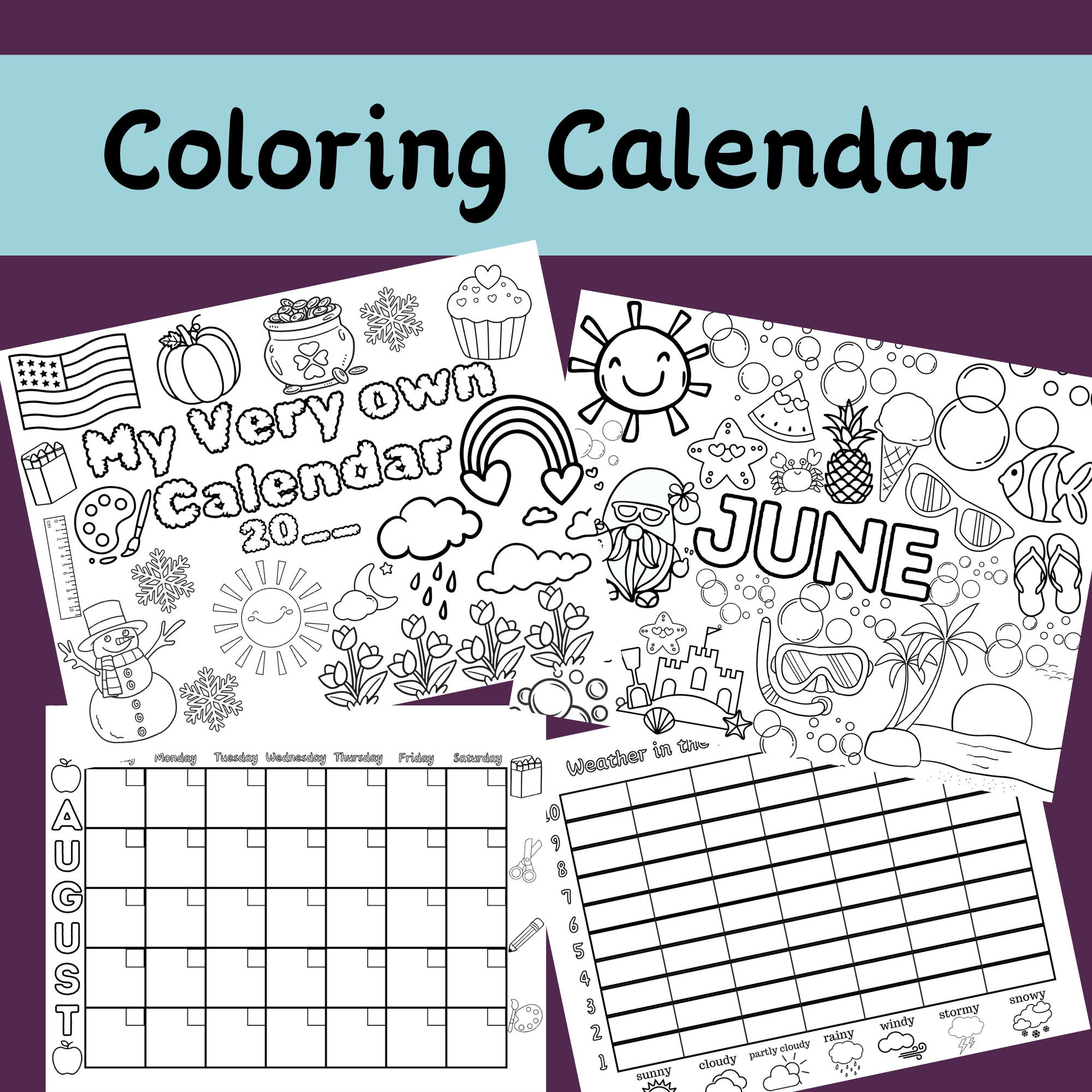 Coloring Calendar - Fillable Calendar - Kids Calendar - Weather ...