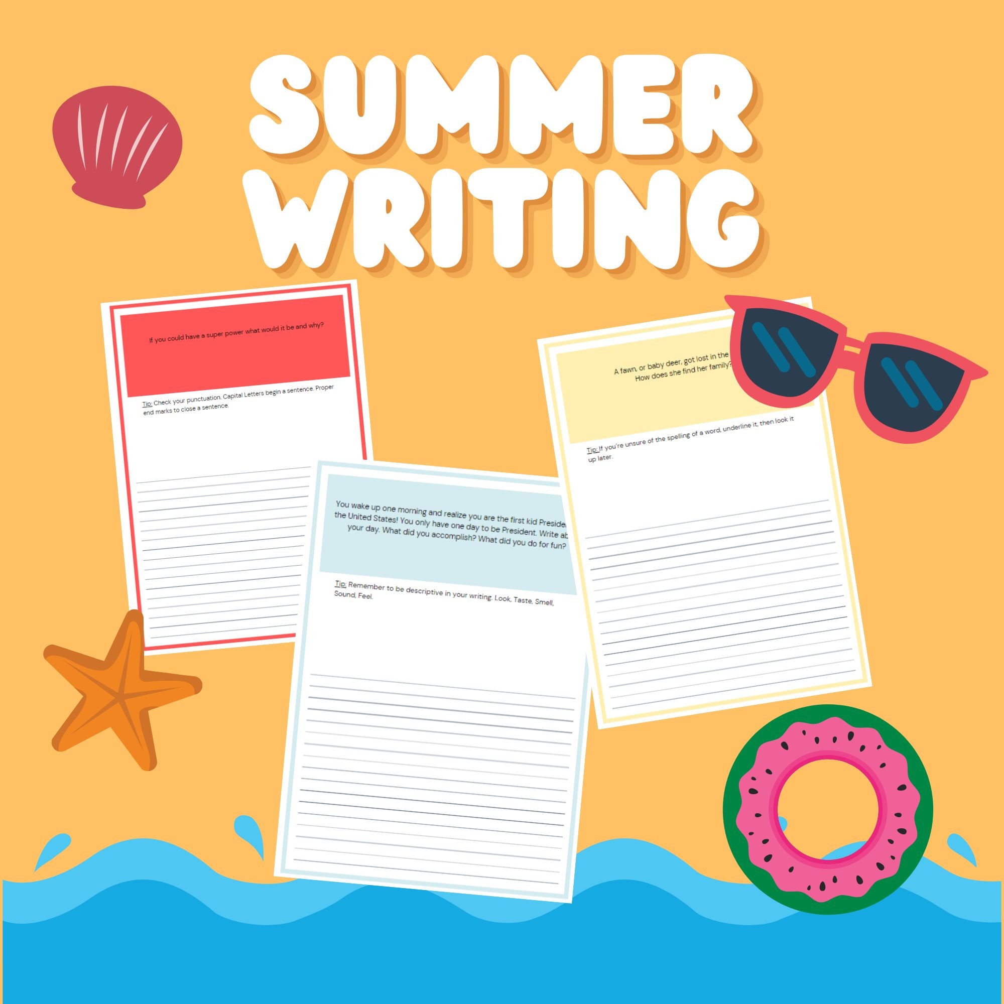 Summer Writing Digital Download - Pastel - Homeschool - Writing Prompts ...