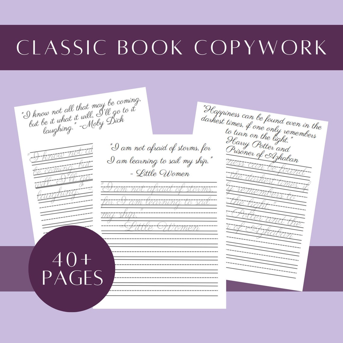 Copywork Classic Book Quotes Homeschool Cursive Middle School ...