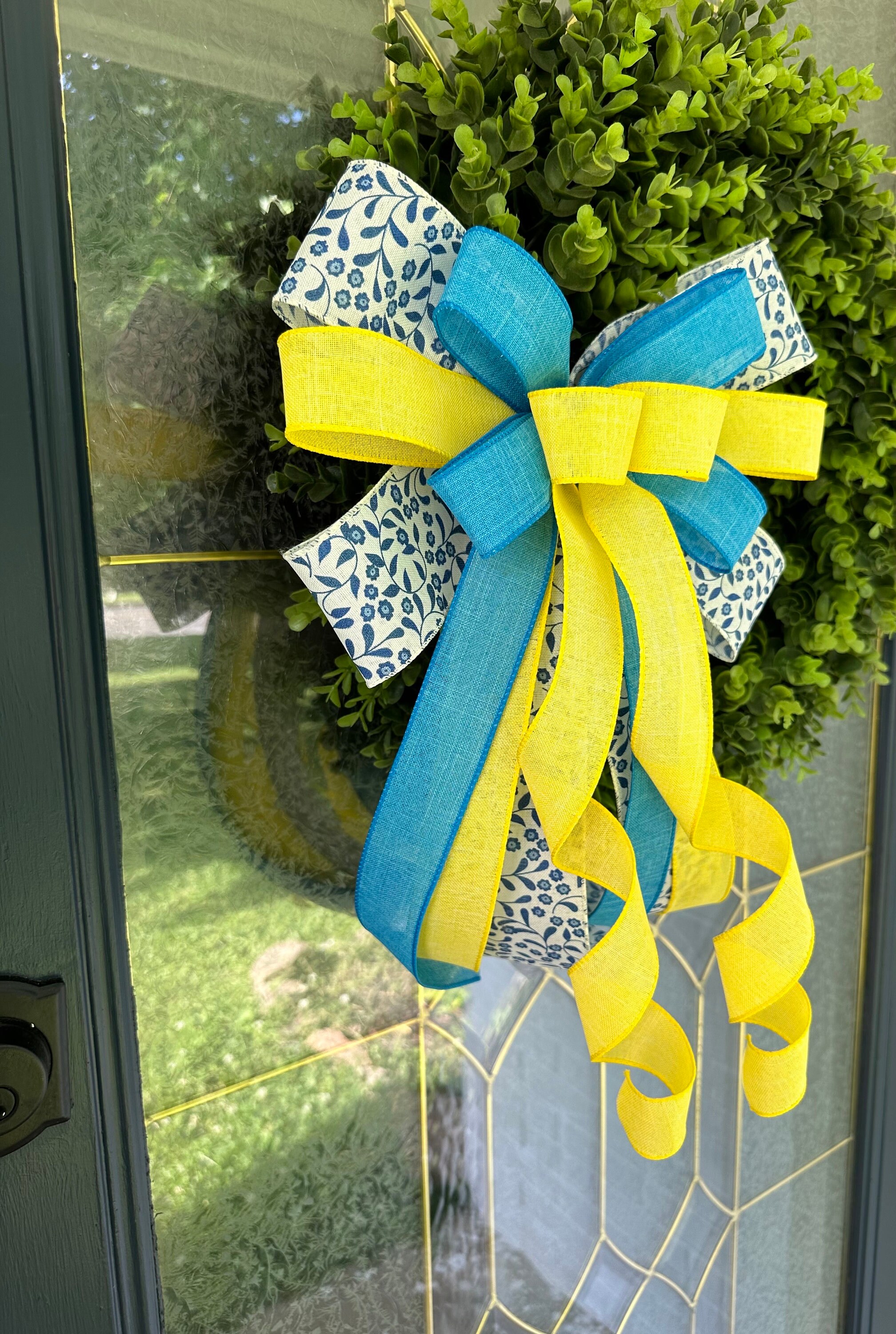 Spring Wreath Bow, Summer Wreath Bow, Blue and Yellow Bow, Mailbox Bow ...