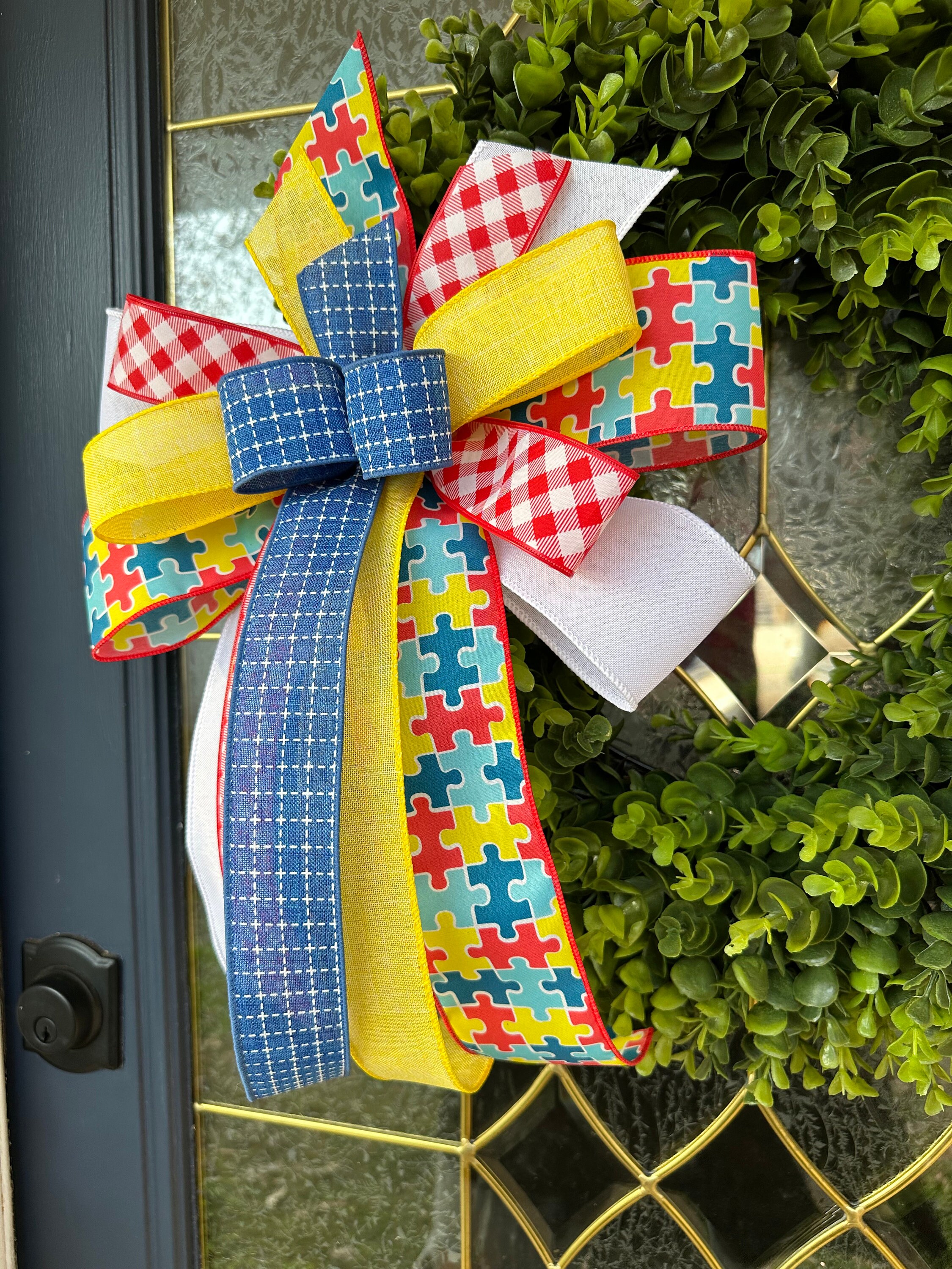 Autism Awareness Month, Autism Awareness Bow, Puzzle Bow, Wreath Bow ...