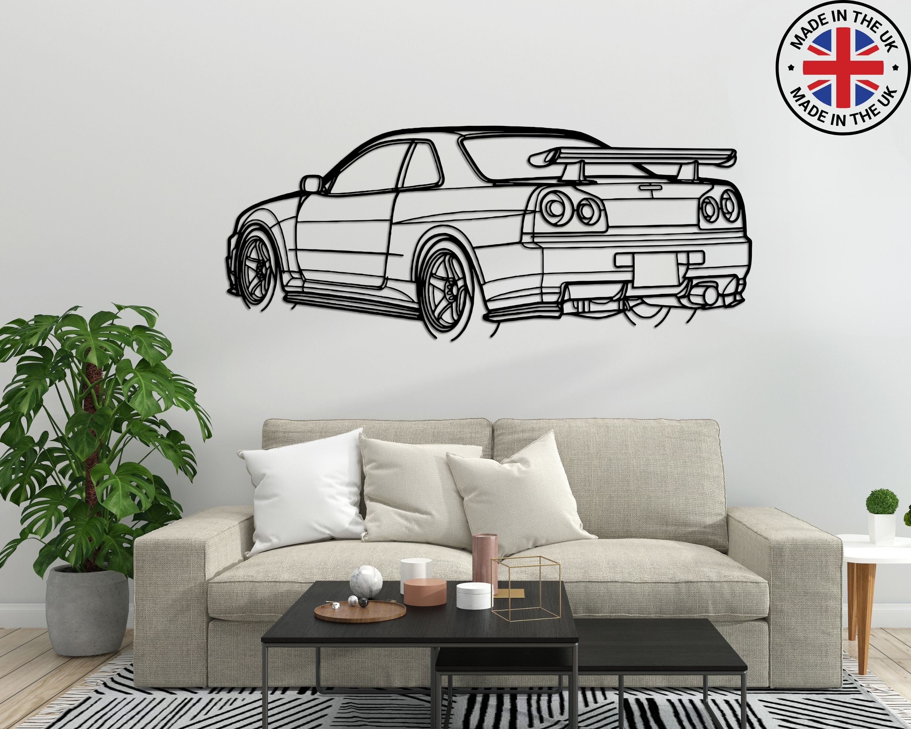 Skyline R34 Rear Angle Metal Car Silhouette Wall Art, Metal Wall Art ...