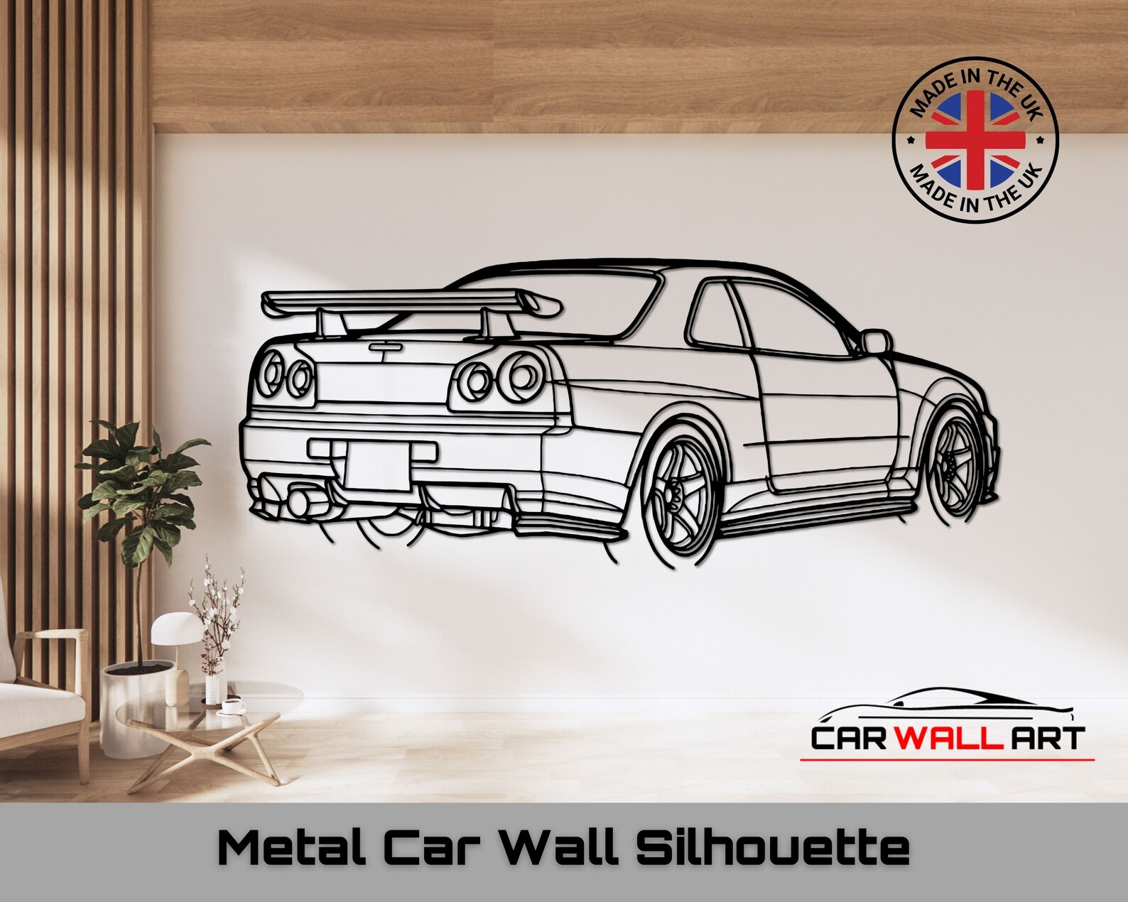 Skyline R34 Rear Angle Metal Car Silhouette Wall Art, Metal Wall Art ...