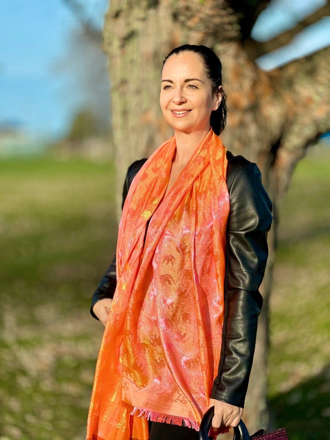 Traditional Thai Scarf - Sunset Orange - Silky Scarf - Boho Scarf ...