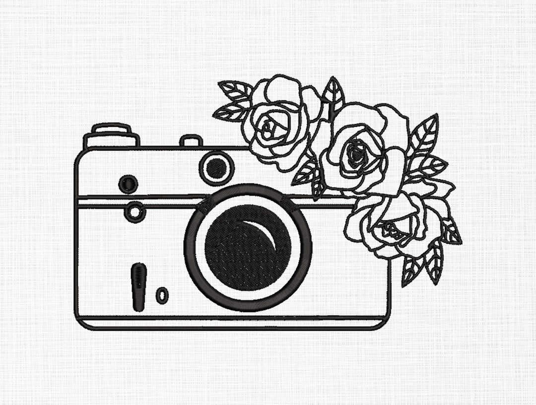 Floral Camera Embroidery Design Line Art Floral Camera Embroidery ...