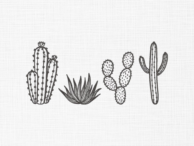 Cactus Embroidery Design One Line Embroidery Design Cacti Embroidery ...