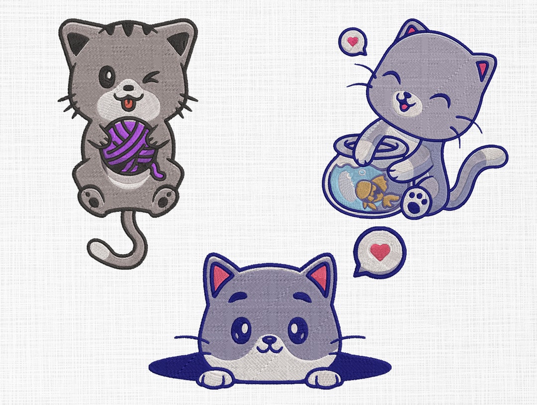 Cute Cats Bundle Embroidery Design Cat Machine Embroidery Bundle Cats ...