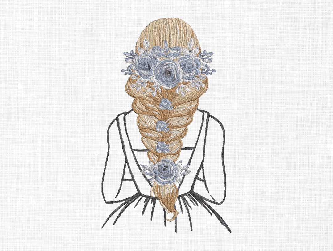 Flower Hair Braid Embroidery Design Frau Design Doodle Women Girl Hairs ...