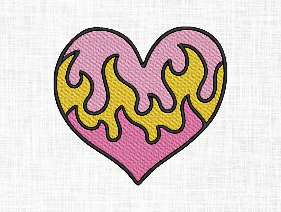 Heart Embroidery Design Cute Flame Heart Embroidery Design Pink Heart ...