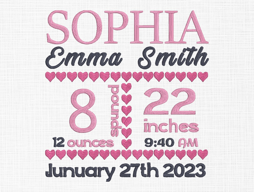 Birth Announcement Embroidery Design Birth Announcement Template Baby ...