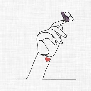 Art Line Hand Embroidery Design Hand With Butterfly Line Art Embroidery ...