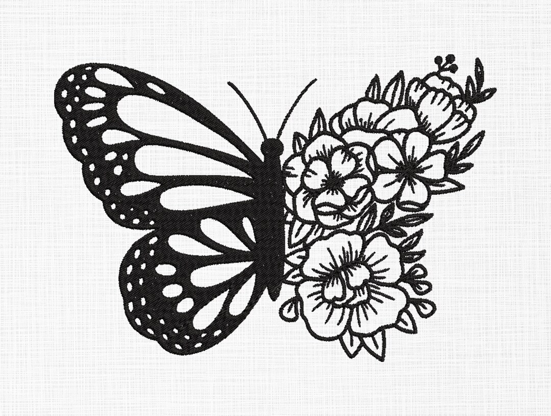 Butterfly Embroidery Design Butterfly Linart Butterflies and Flowers ...