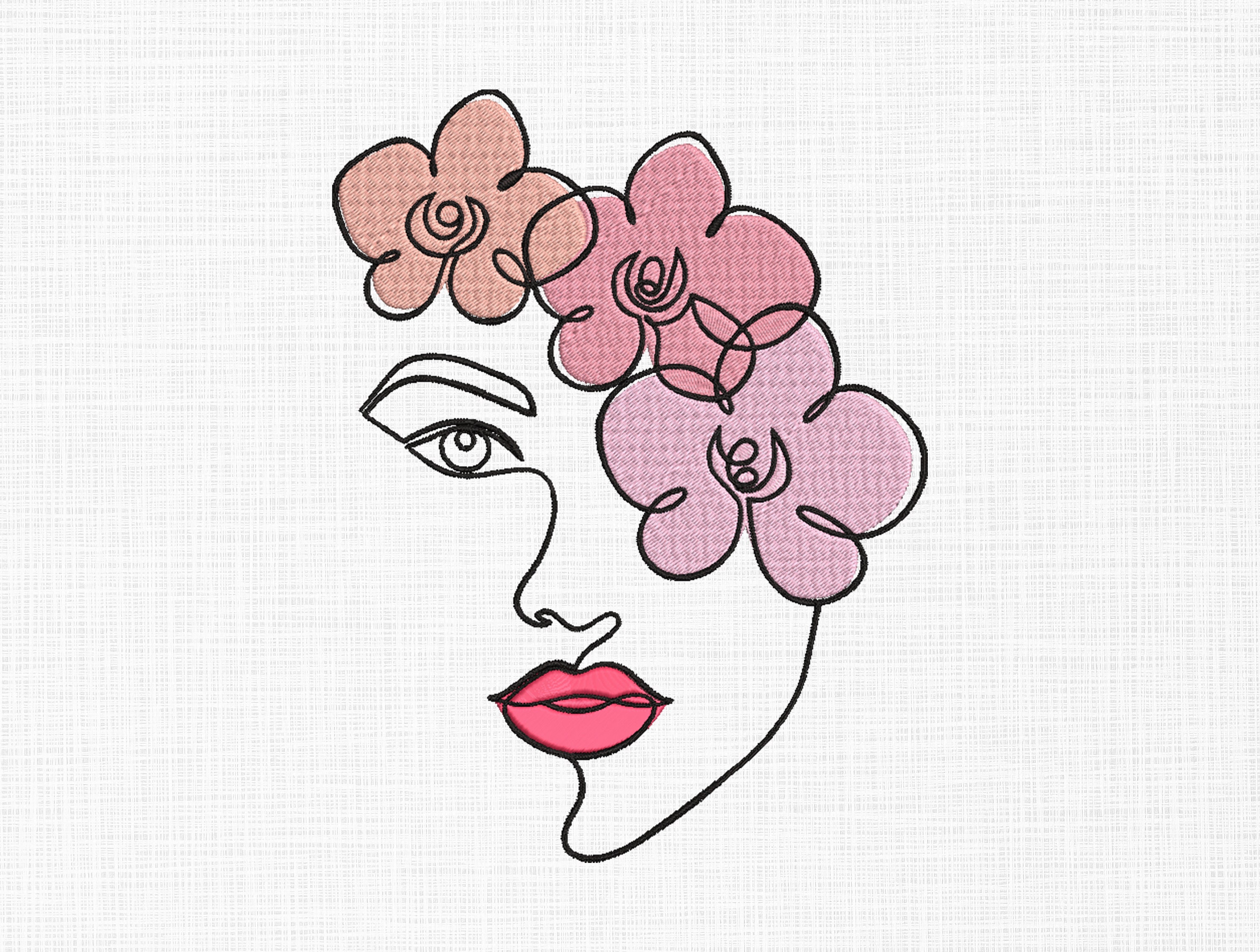 Floral Women Line Art Embroidery Design One Line Art - Etsy
