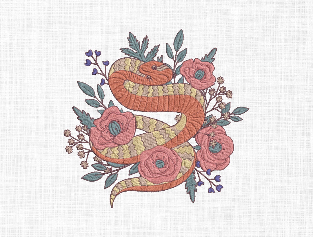 Floral Snake Embroidery Design Snake With Flowers Embroidery Design ...