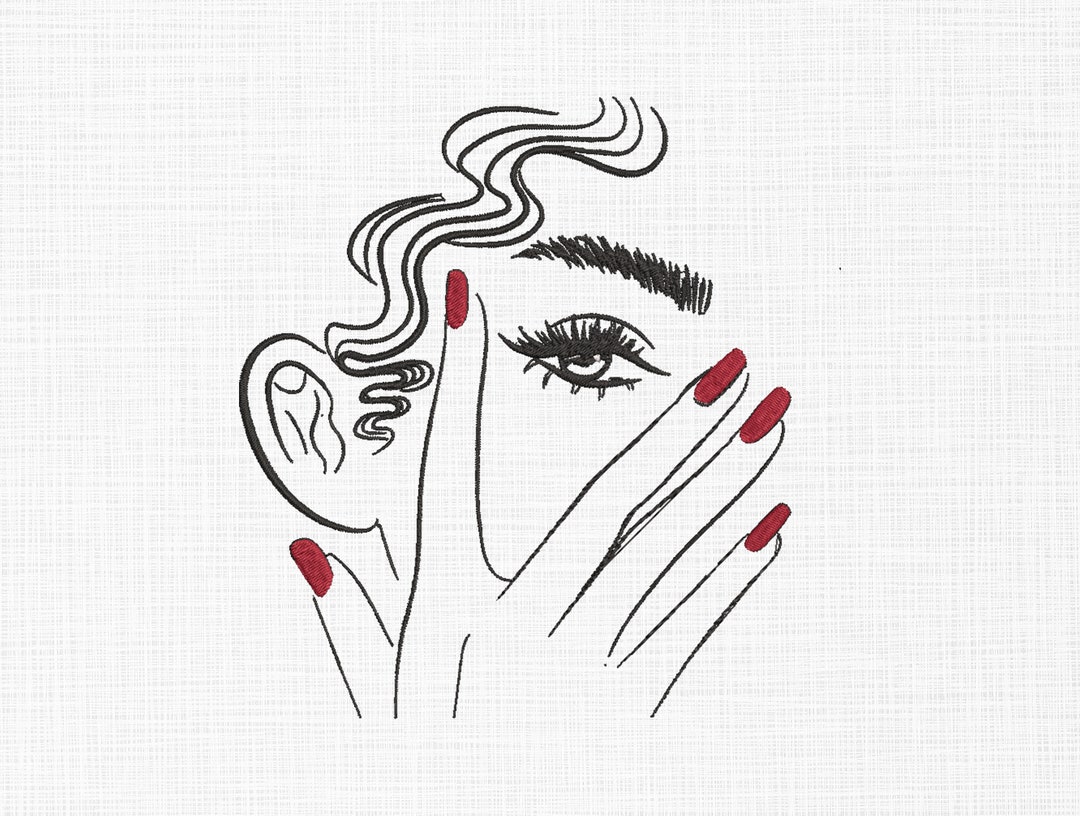 Women Hide Face Line Art Embroidery Design Women Line Art Embroidery ...