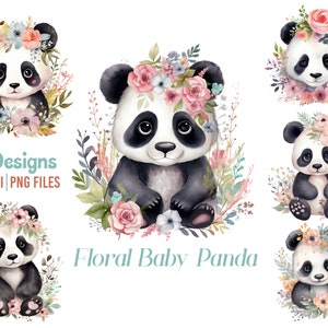 Watercolor Floral Baby Panda Clipart Bundle Baby Panda Clipart 6 ...