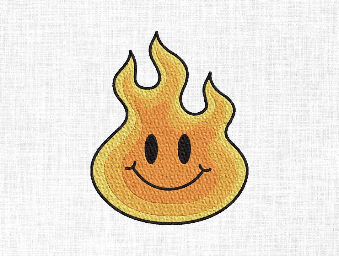Smiley in Flame Embroidery Design Fire Smiley Embroidery - Etsy Australia