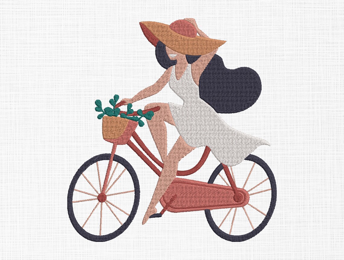 Girl With Cycle Embroidery Design Girl With Bicycle Embroidery - Etsy