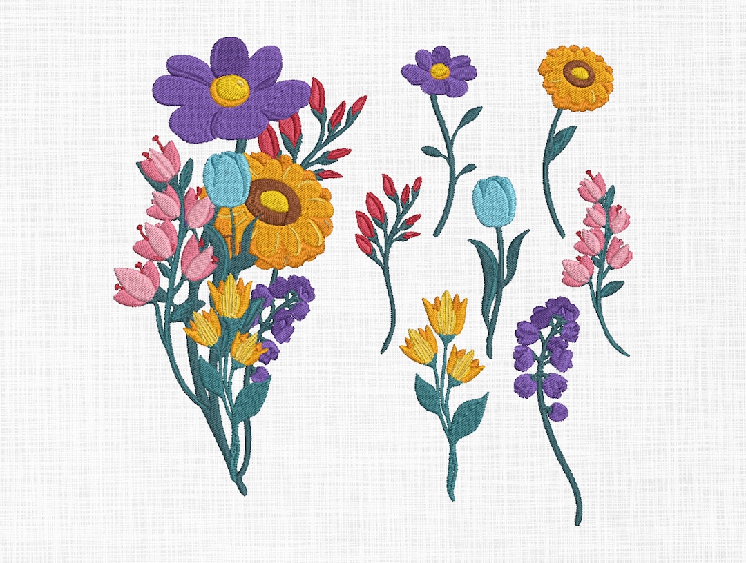 Flowers Embroidery Bundle Design Spring Flowers Embroidery Flower Bunch ...