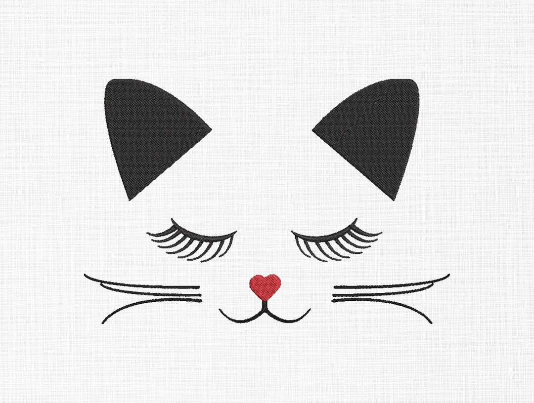 Cat Face Embroidery Design Cat Ear and Eye Lashes Embroidery Design ...