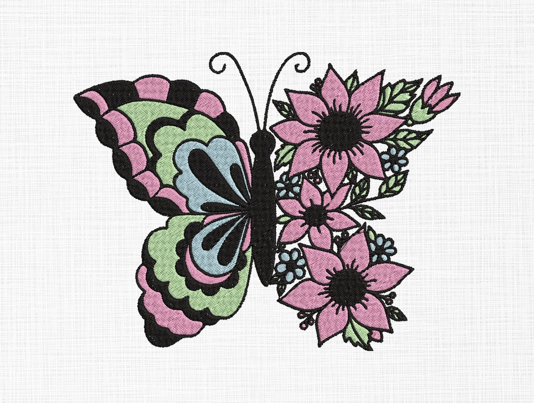 Floral Butterfly Embroidery Design Butterfly With Flowers Embroidery ...