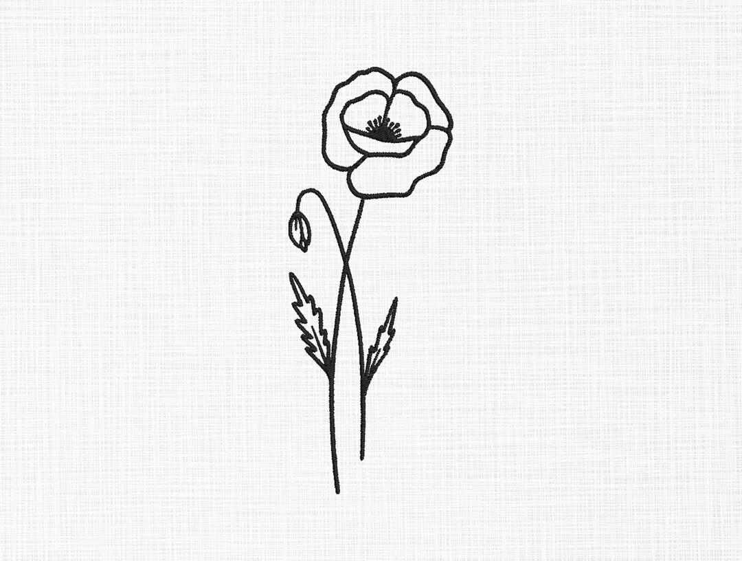 Poppy Line Art Flower Embroidery Design Line Art Embroidery Design ...