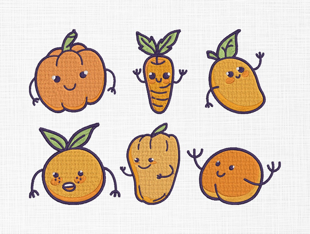 Cute Kawaii Fruit Bundle Embroidery Design Happy Fruits Bundle ...