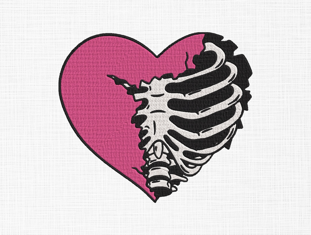 Heart With Bones Embroidery Design Skull Heart Embroidery Design Bone ...