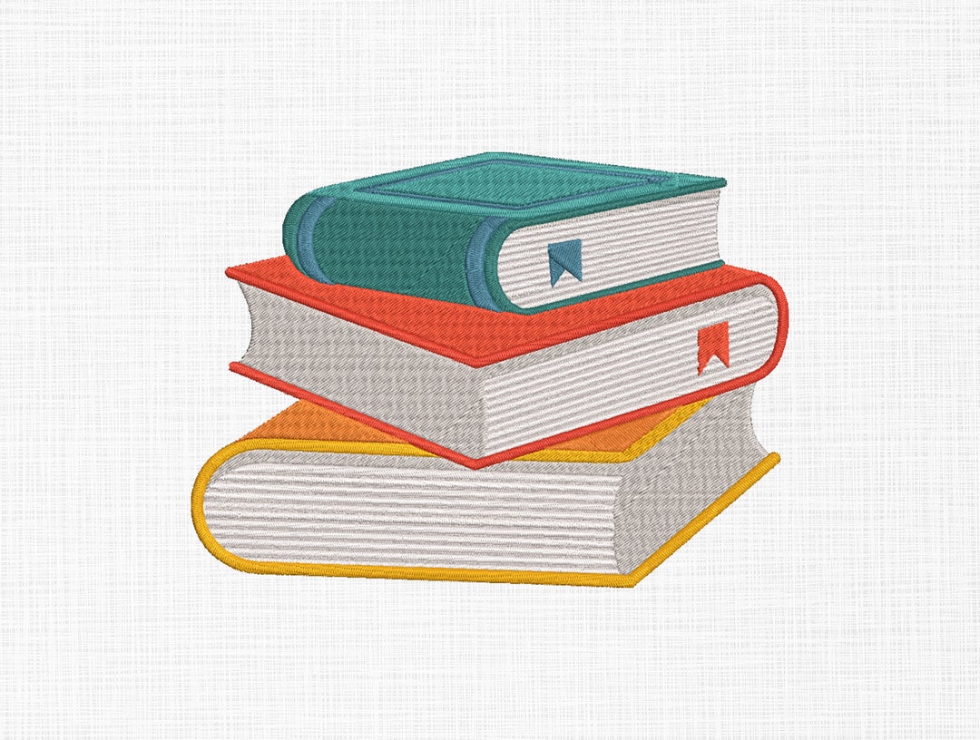 Books Embroidery Design Stack of Books Embroidery Design Books ...