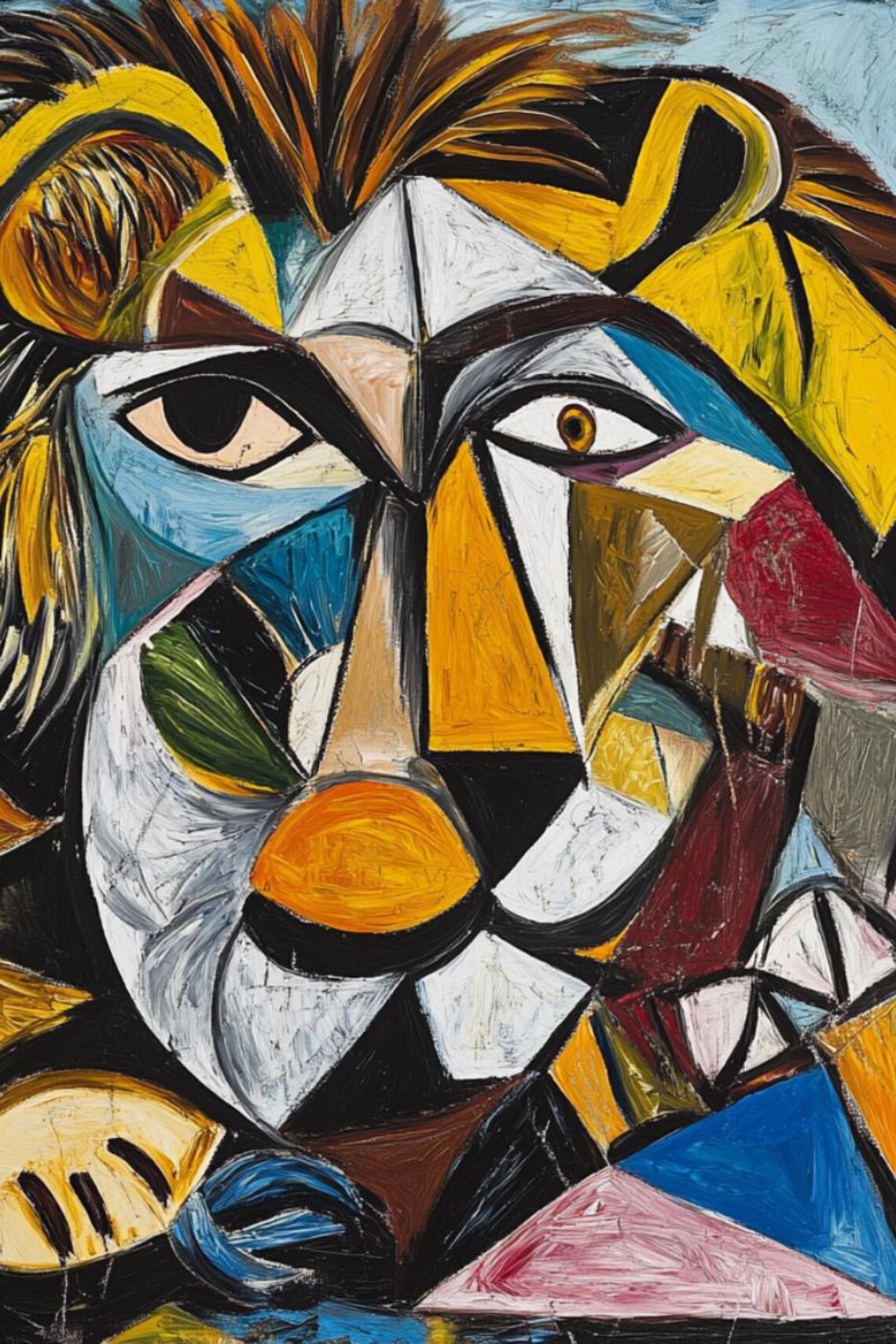 Vivid Picasso-style Abstract Lion Art - Bold Cubist Wildlife Artwork ...
