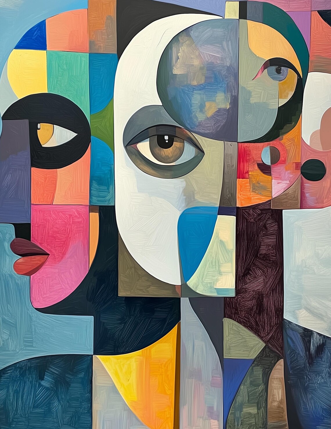 Modern Abstract Faces Digital Wall Art Cubist Style Printable Poster ...