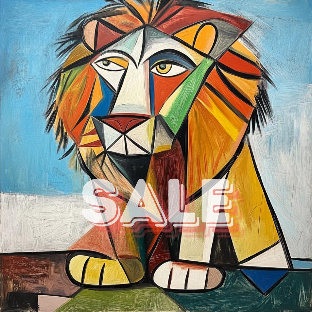 Bold Picasso-style Abstract Lion Art - Vibrant Cubist Wildlife Decor ...