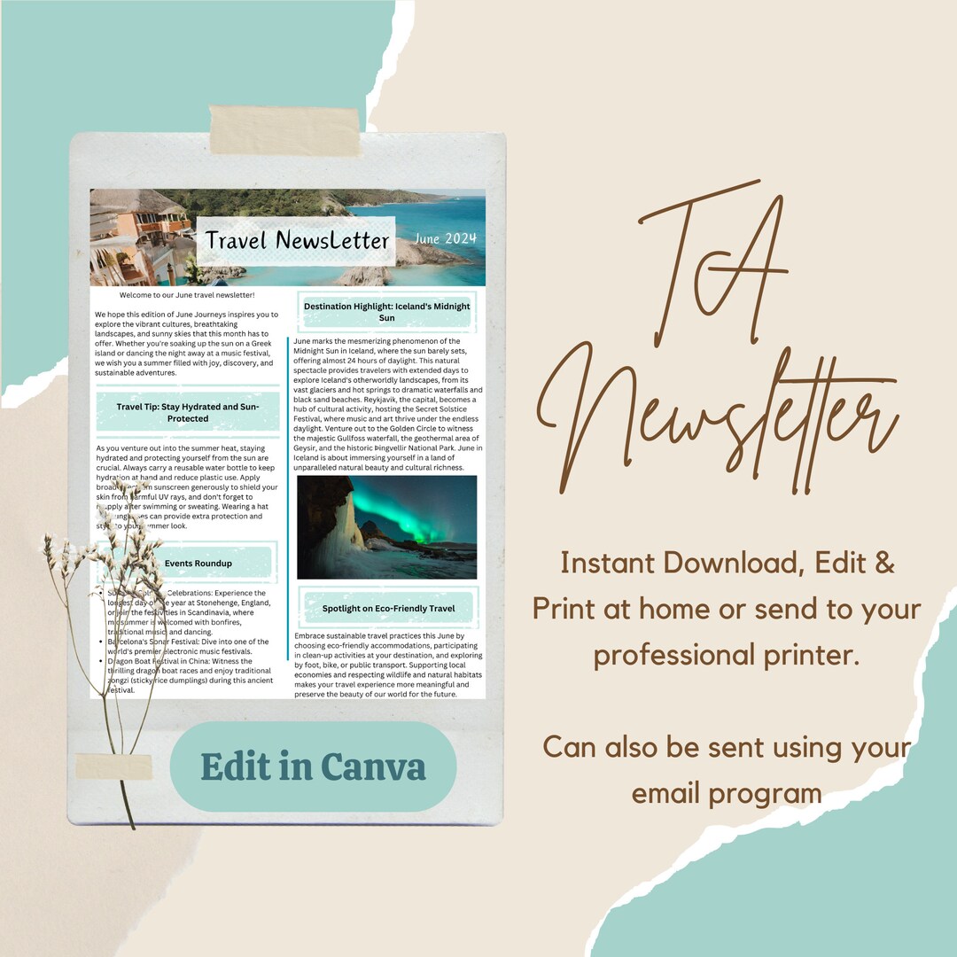 Travel Agent Newsletter Template - June: Edit in Canva, Email, or Print ...