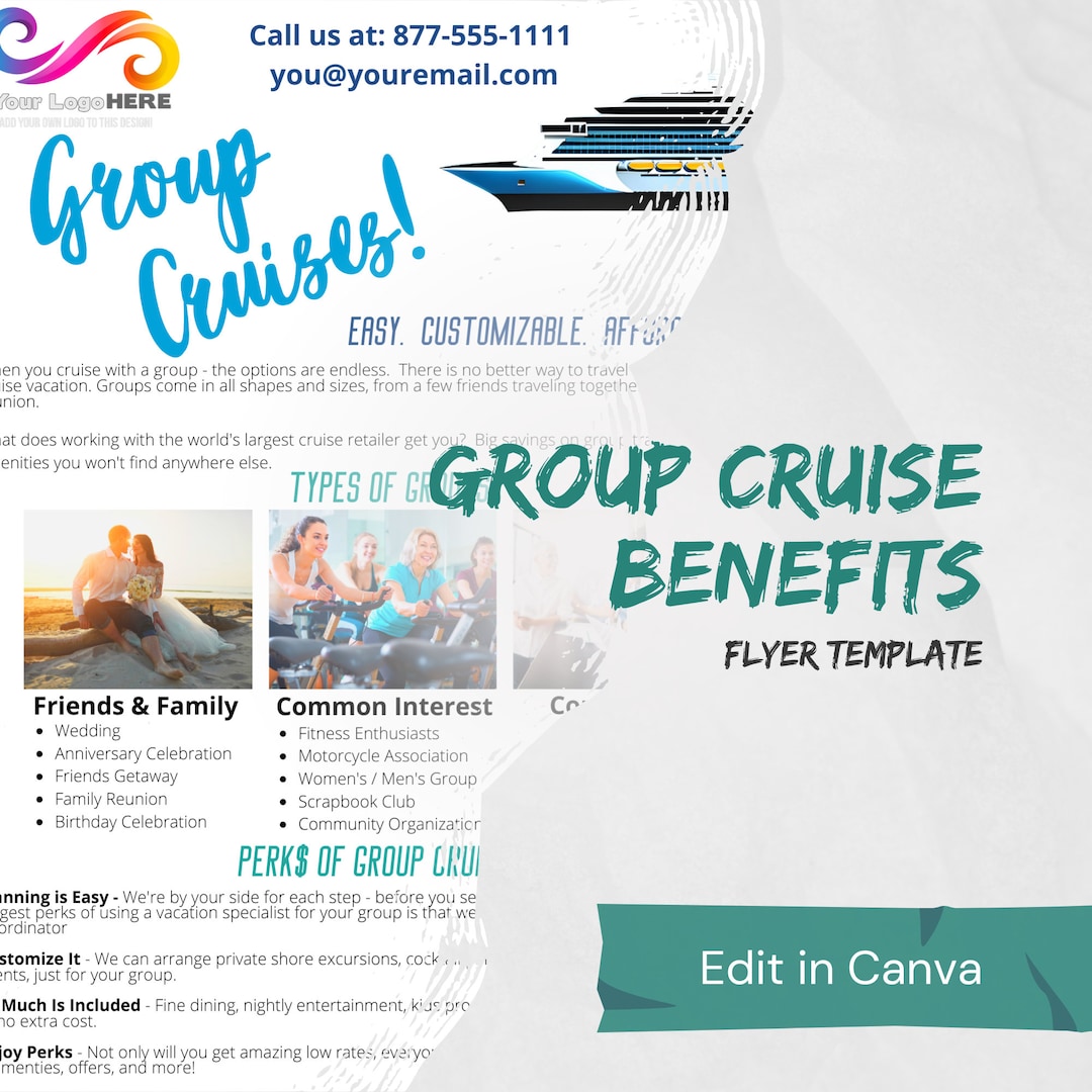 Travel Agent Group Cruise Benefits Flyer Template, Marketing, Edit in ...