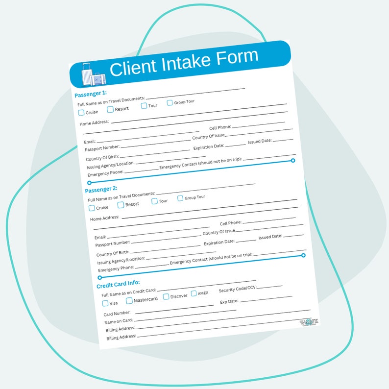Client Intake Form for Travel Agents, Fillable & Printable, Simple ...