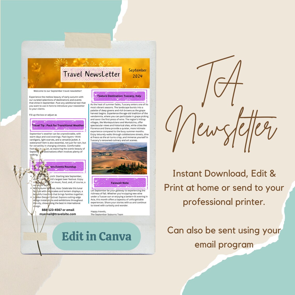 Travel Agent Newsletter Template: September Tuscany Edition (edit in ...