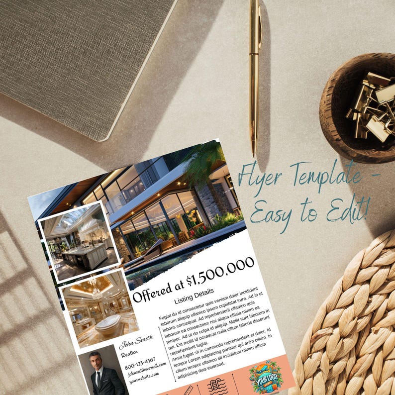 Luxury Real Estate Flyer Template: Editable Realtor Listing Sheet ...