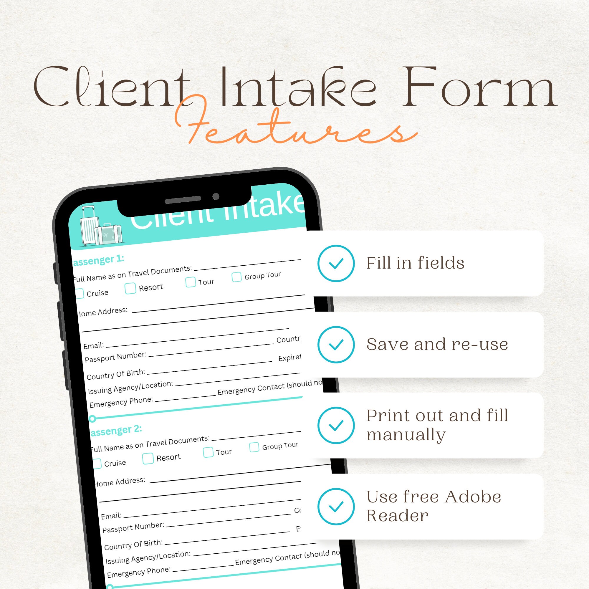 Client Intake Form for Travel Agents, Fillable & Printable, Simple ...