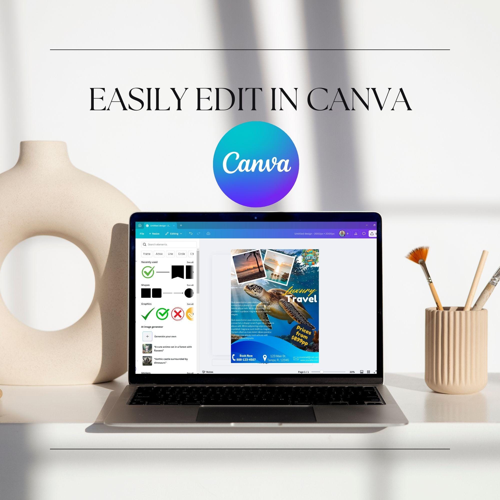 Editable Luxury Travel Flyer Template With Sea Turtle Design | Canva ...