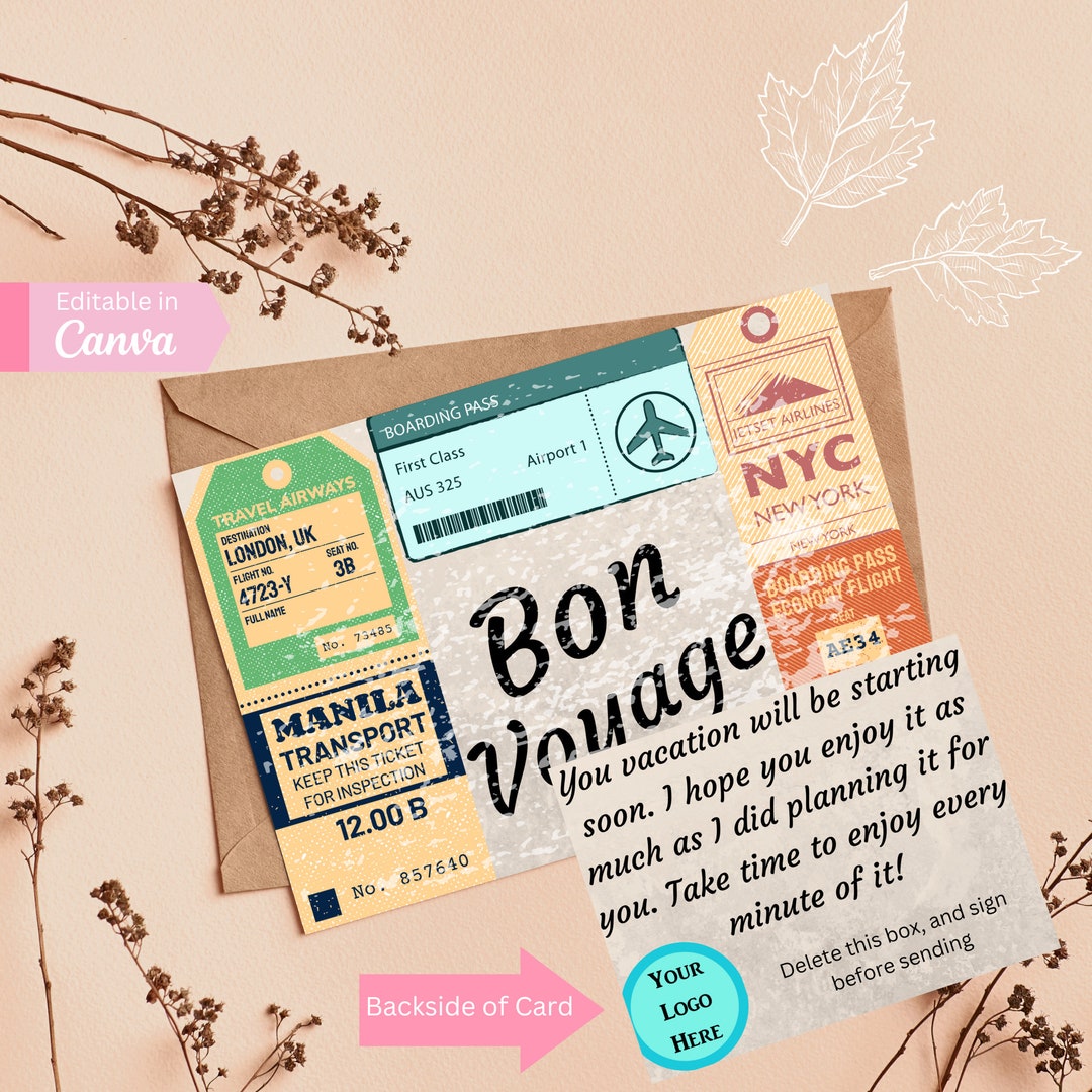 Bon Voyage Note Card | Travel Agent | Canva | Editable | Customizable ...