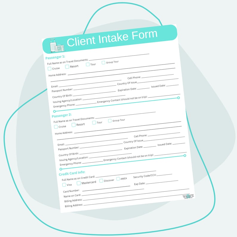 Client Intake Form for Travel Agents, Fillable & Printable, Simple ...