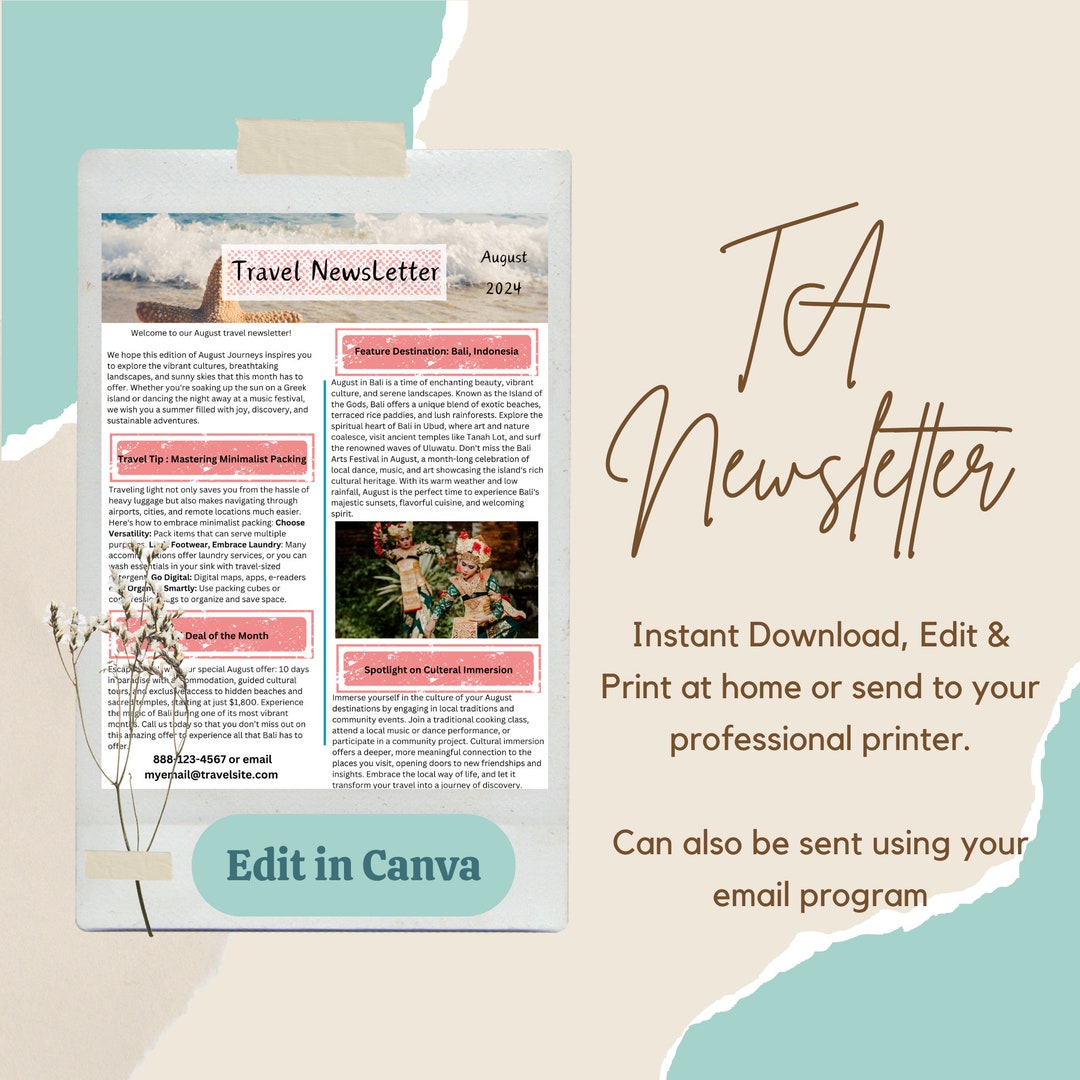 Travel Agent Newsletter Template: August Bali Itinerary (edit in Canva ...