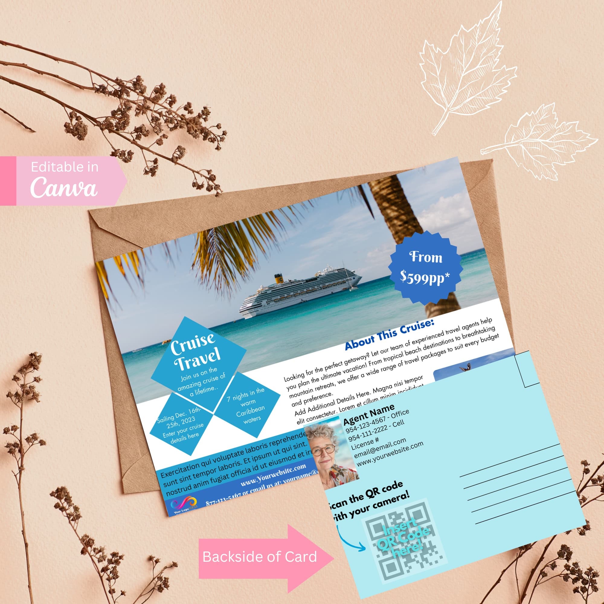 Editable Travel Postcard Template: Diamond Design, Canva (digital ...