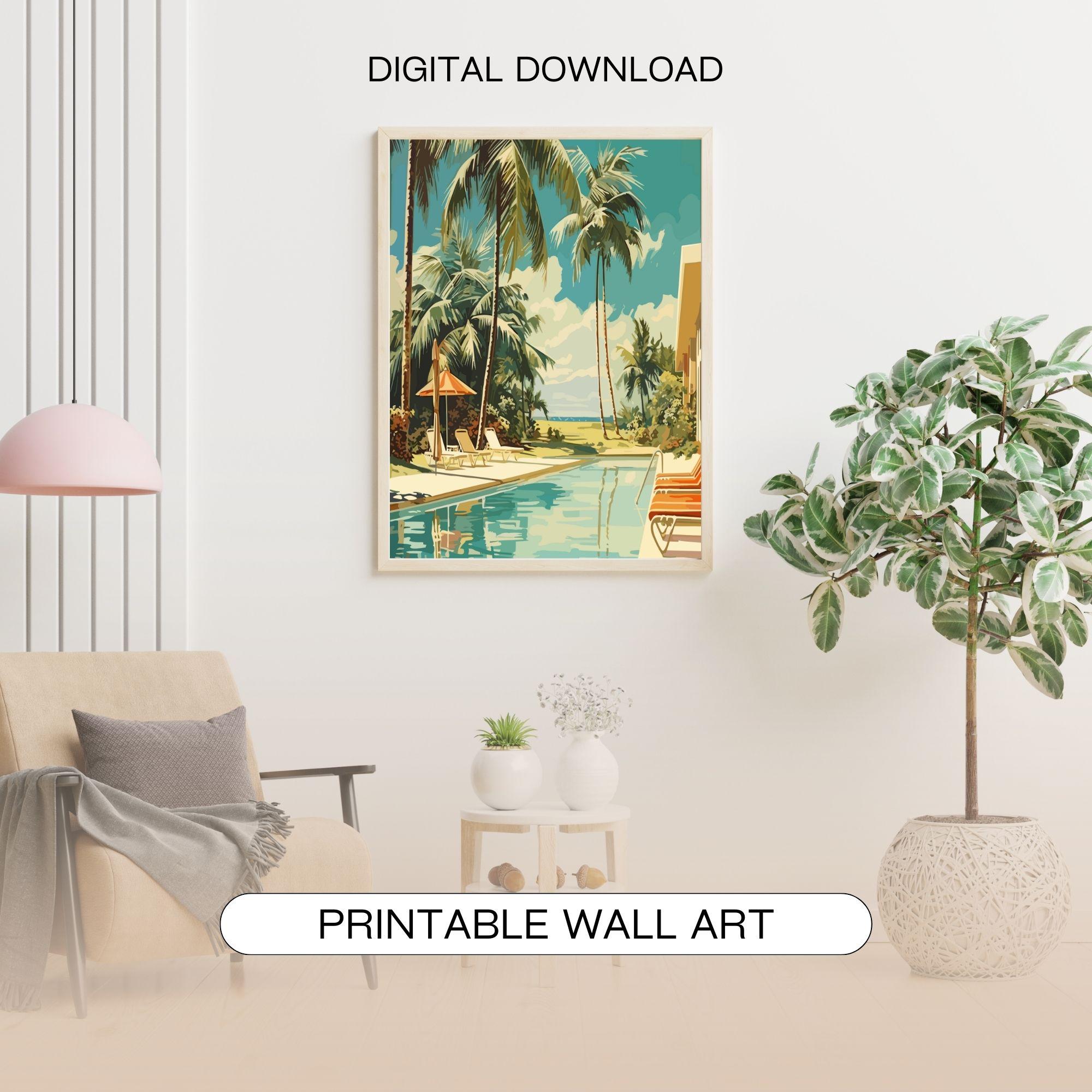 Vintage Tropical Poolside Art Print, Mid-century Modern Coastal Decor ...