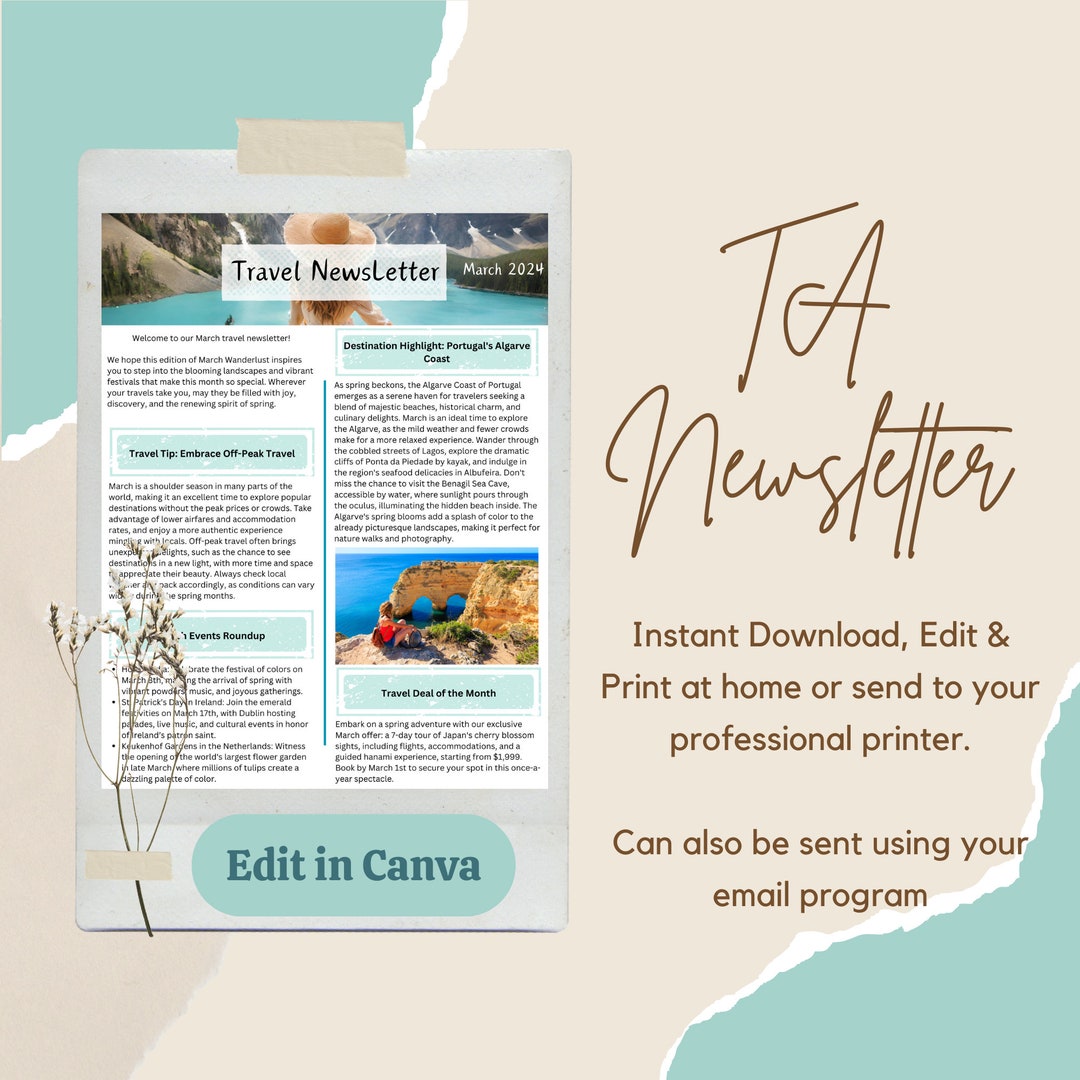 Travel Agent Newsletter Template - March: Edit in Canva, Email or Print ...