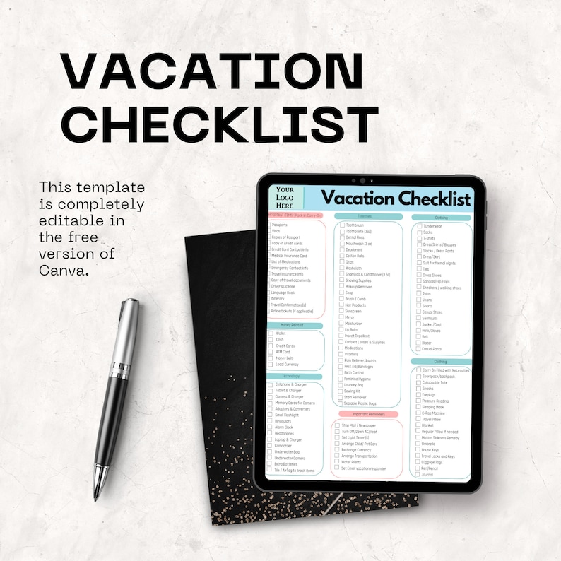 Simple Vacation Packing Checklist Bundle | Editable | Travel Agent ...