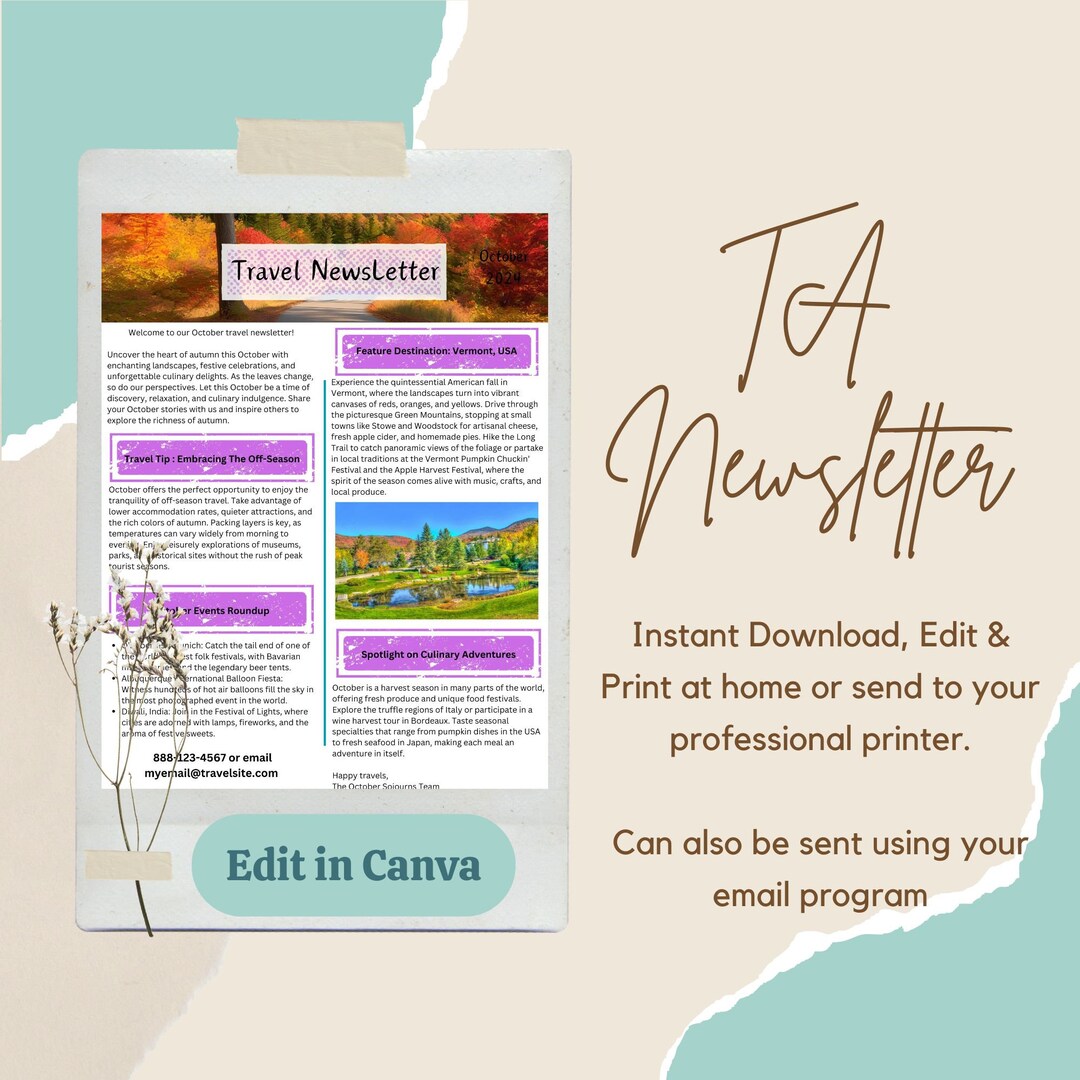 Travel Agent Newsletter Template - October: Edit in Canva, Email, or ...